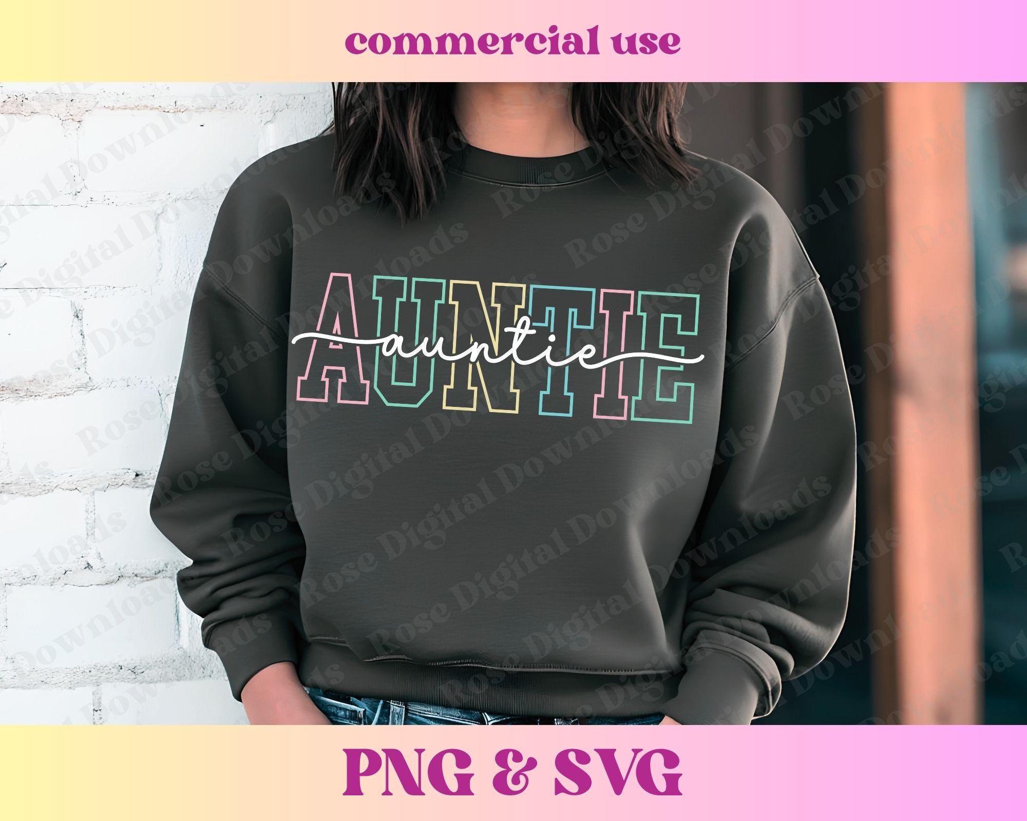Pastel Varsity Auntie Script PNG SVG Trendy Colorful Vintage Gift Aunt ...