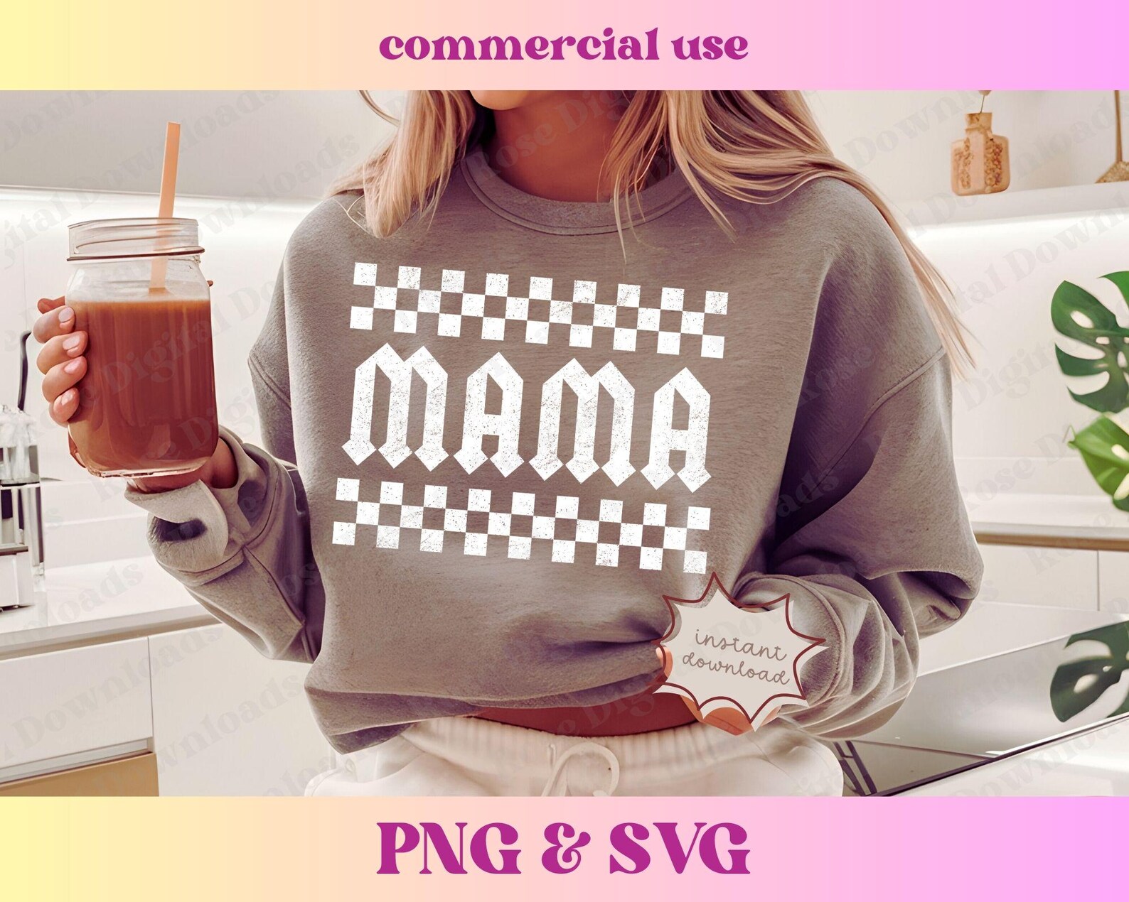 Checkered Rock N Roll Mama PNG SVG | Trendy Vintage Retro Mom | Mommy ...