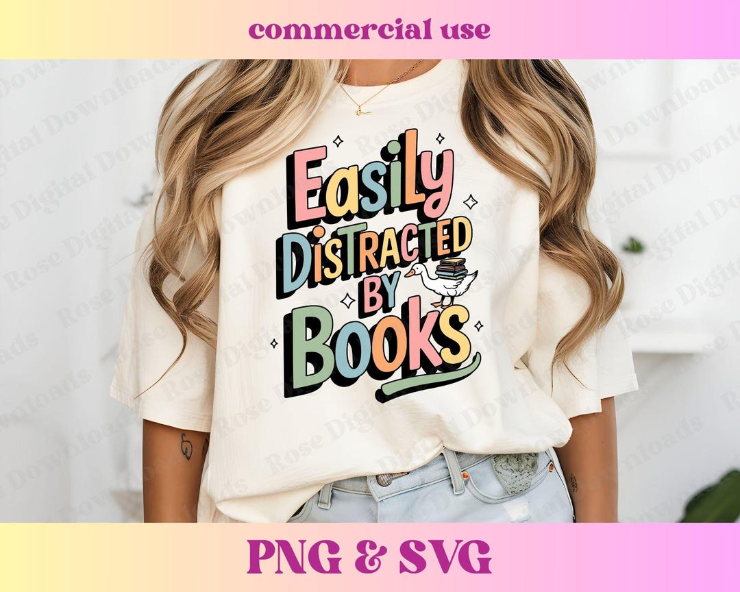 Easily Distracted by Books PNG SVG | Reading Books Vintage Retro Design ...