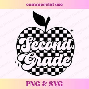 Checkered Second Grade Apple PNG SVG | Retro Vintage Groovy Teacher ...
