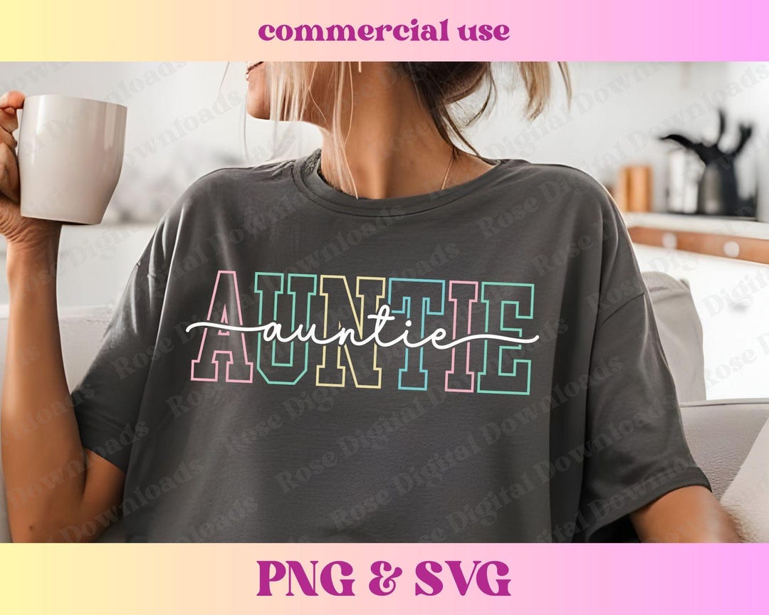 Pastel Varsity Auntie Script PNG SVG | Trendy Colorful Vintage Gift ...
