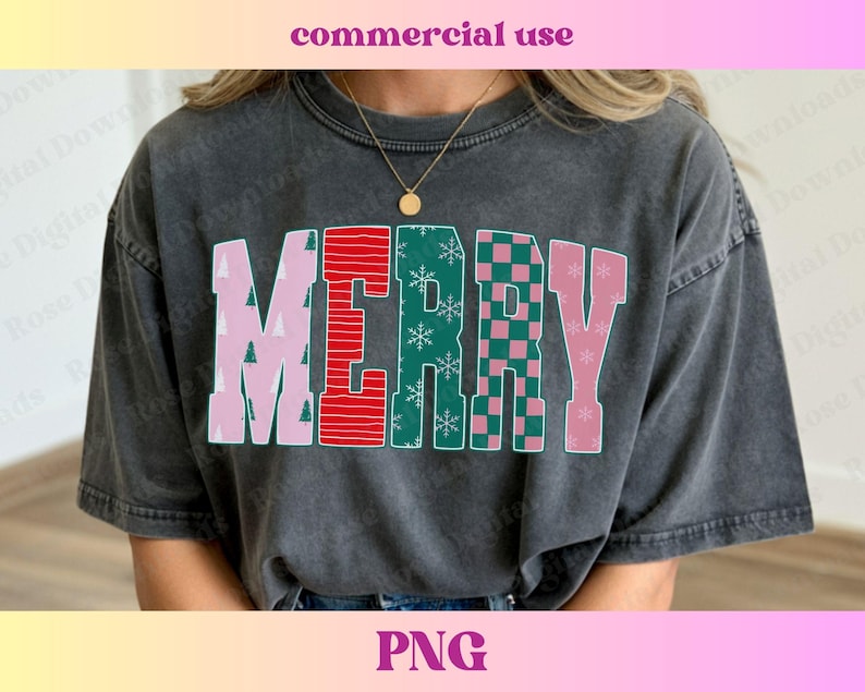 Boho Merry Christmas PNG | Distressed Retro Christmas Shirt | Checkered ...