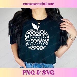 Checkered Second Grade Apple PNG SVG | Retro Vintage Groovy Teacher ...
