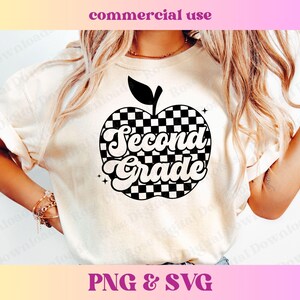Checkered Second Grade Apple PNG SVG | Retro Vintage Groovy Teacher ...