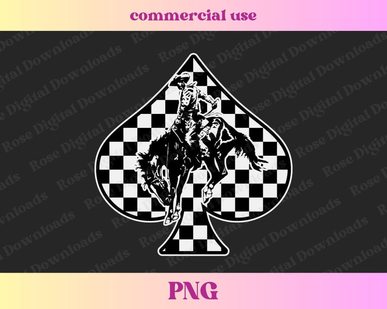 Distressed Checkered Spade Cowboy PNG | Western Bucking Horse | Vintage ...