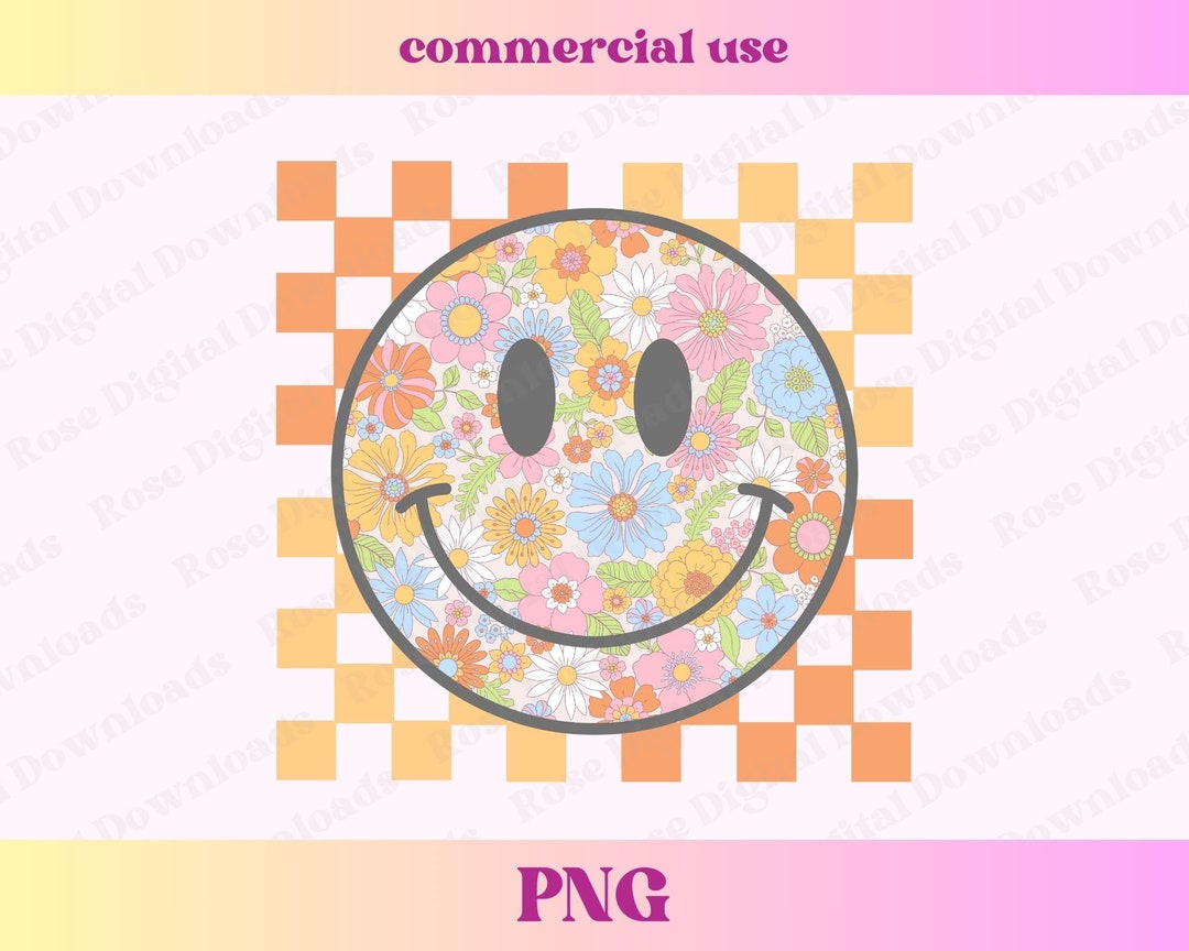Retro Floral Smile PNG | Happy Checkered Png | Groovy Smile Aesthetic ...
