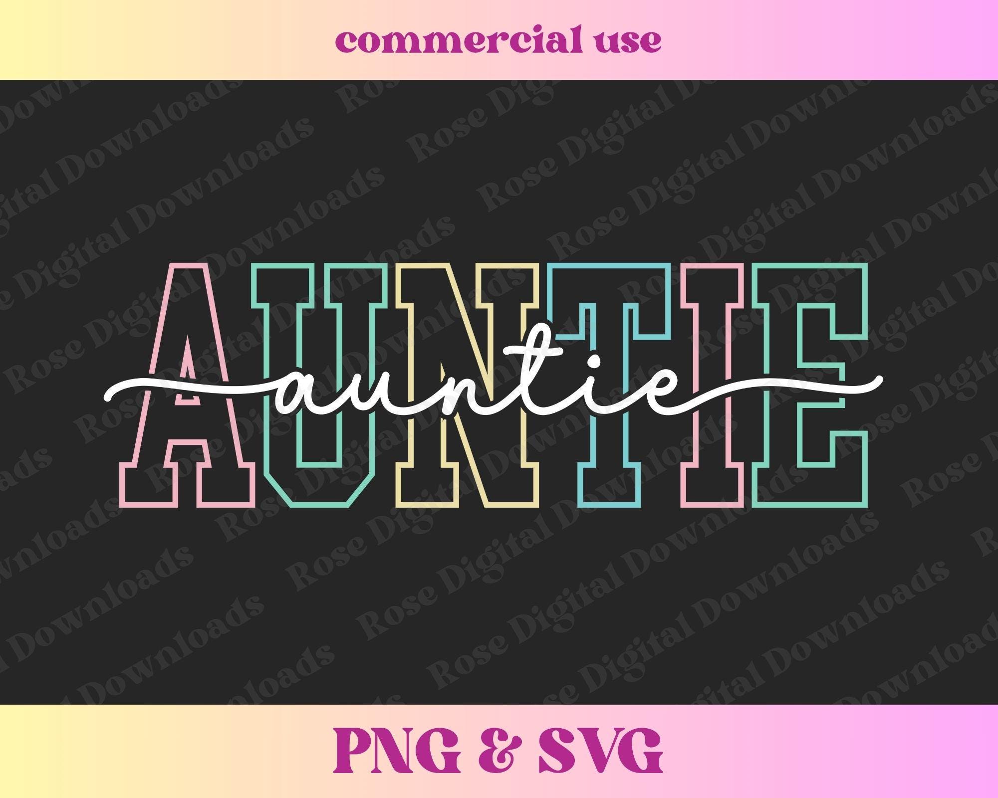 Pastel Varsity Auntie Script PNG SVG | Trendy Colorful Vintage Gift ...