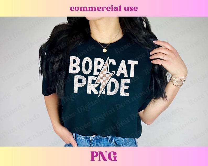 Bobcat Pride Checkered Lightning Bolt PNG | Retro Distressed Varsity ...