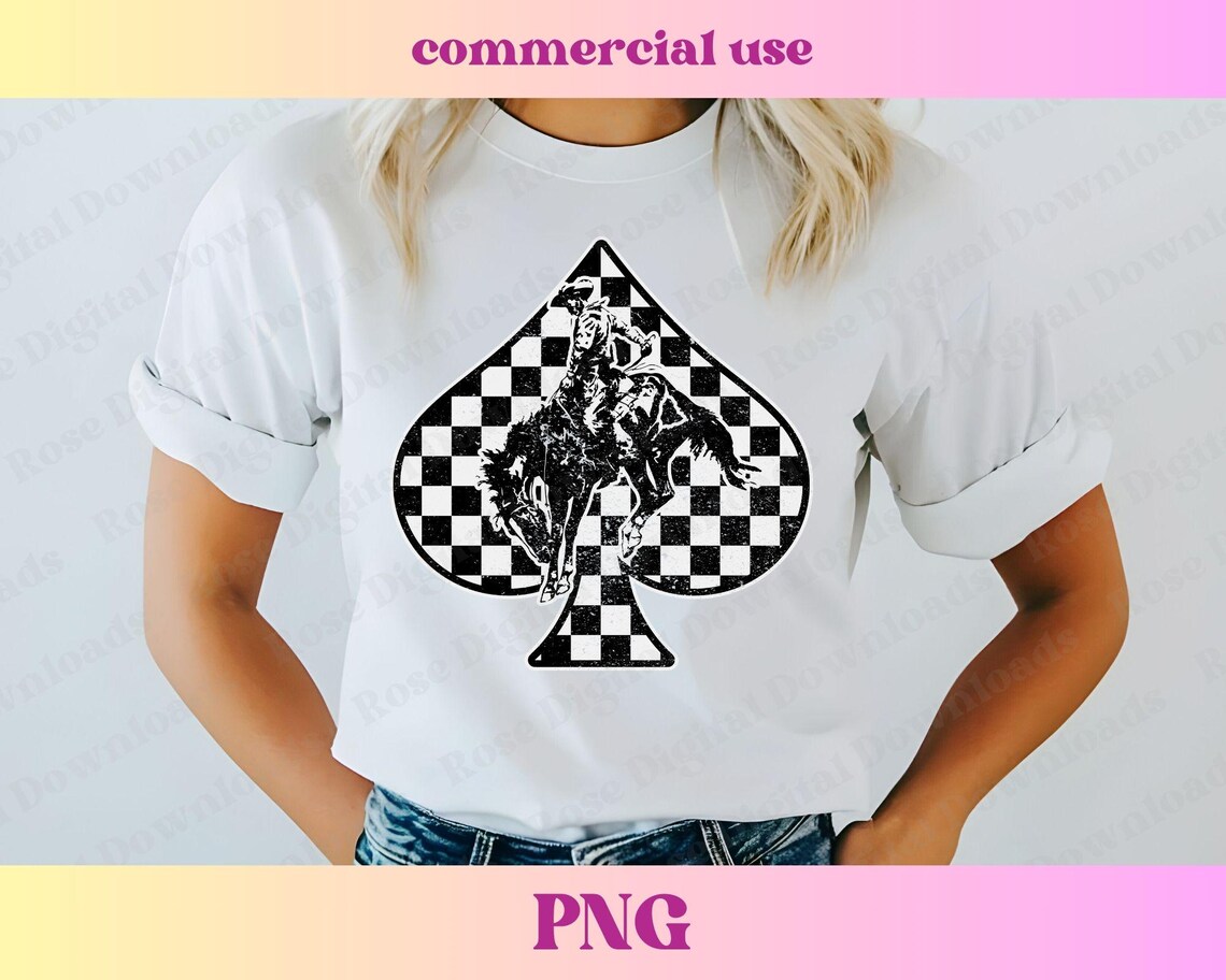 Distressed Checkered Spade Cowboy PNG | Western Bucking Horse | Vintage ...