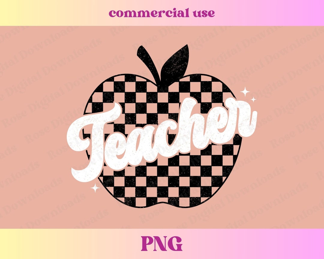 Checkered Teacher Apple PNG | Retro Vintage Groovy Teacher Shirt Gift ...