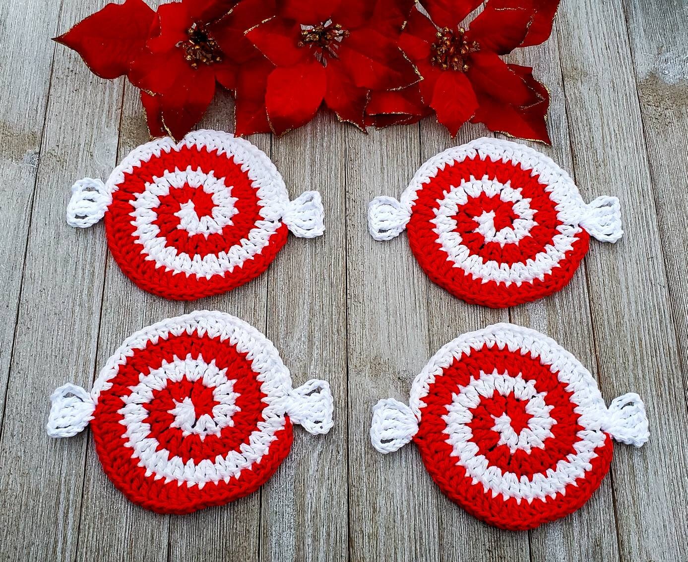 Peppermint Candy Coaster Set Crochet Cotton Coasters Candy - Etsy