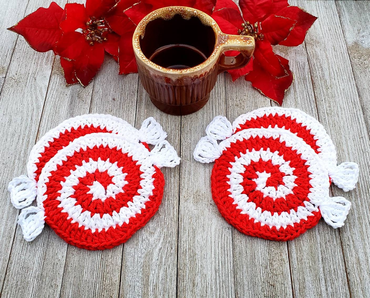 Peppermint Candy Coaster Set Crochet Cotton Coasters Candy - Etsy