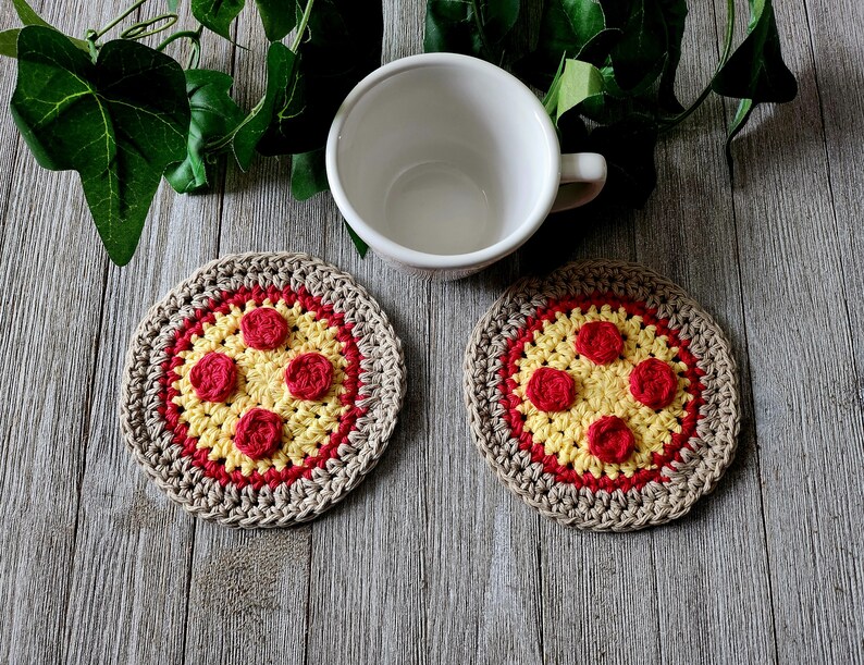 Crochet PATTERN - Pizza Coasters - Digital Download - Food Themed ...
