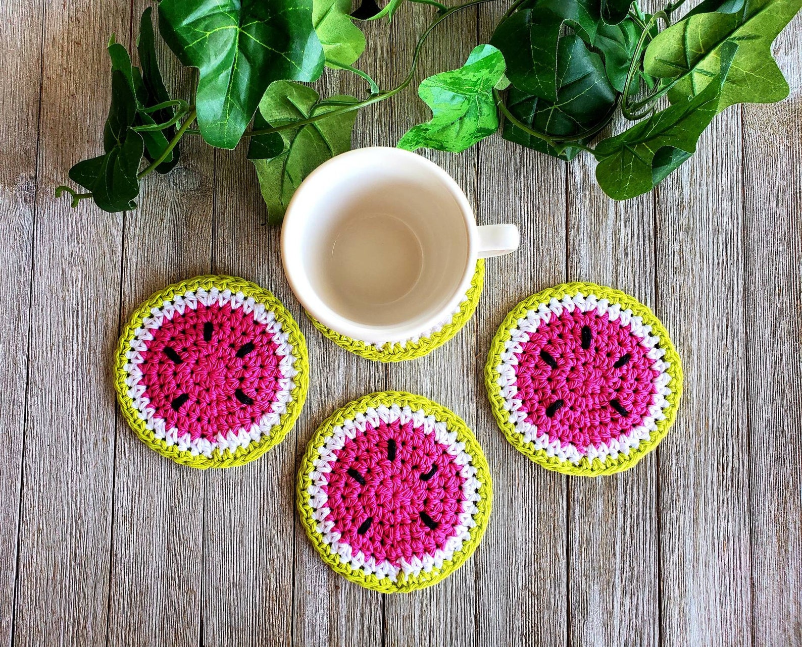 Watermelon Coaster Set, Crochet Cotton Drink Coasters, Watermelon ...
