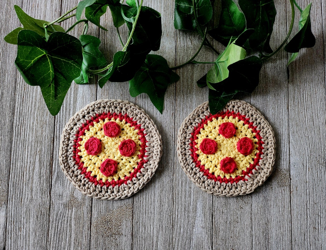 Crochet PATTERN - Pizza Coasters - Digital Download - Food Themed ...
