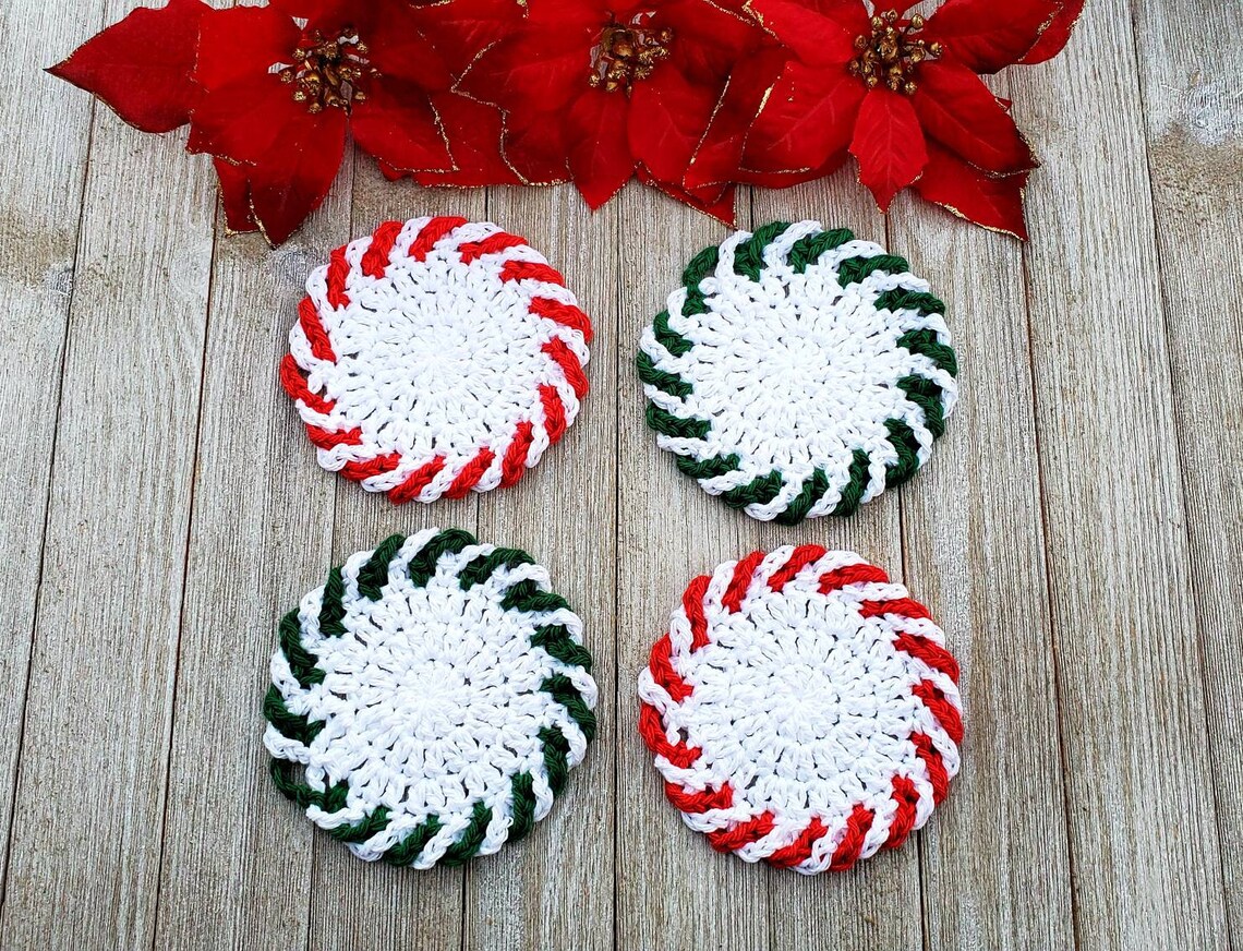 Candy Cane Coaster Set Peppermint Christmas Coasters Holiday - Etsy