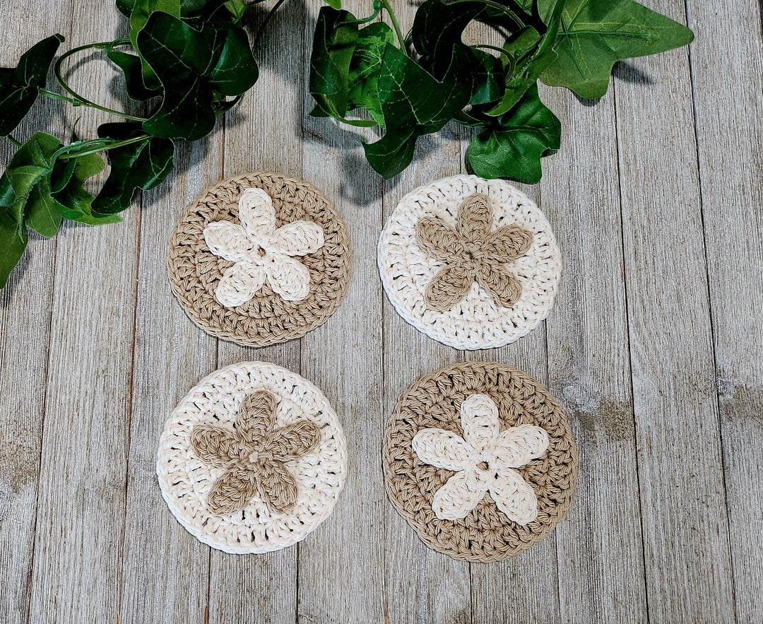 Crocheted Sand Dollar Coasters, Sand Dollar Appliques, Cotton Drink ...