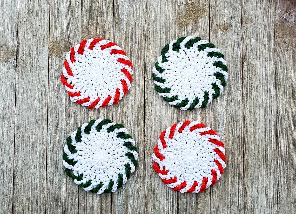 Candy Cane Coaster Set Peppermint Christmas Coasters Holiday - Etsy