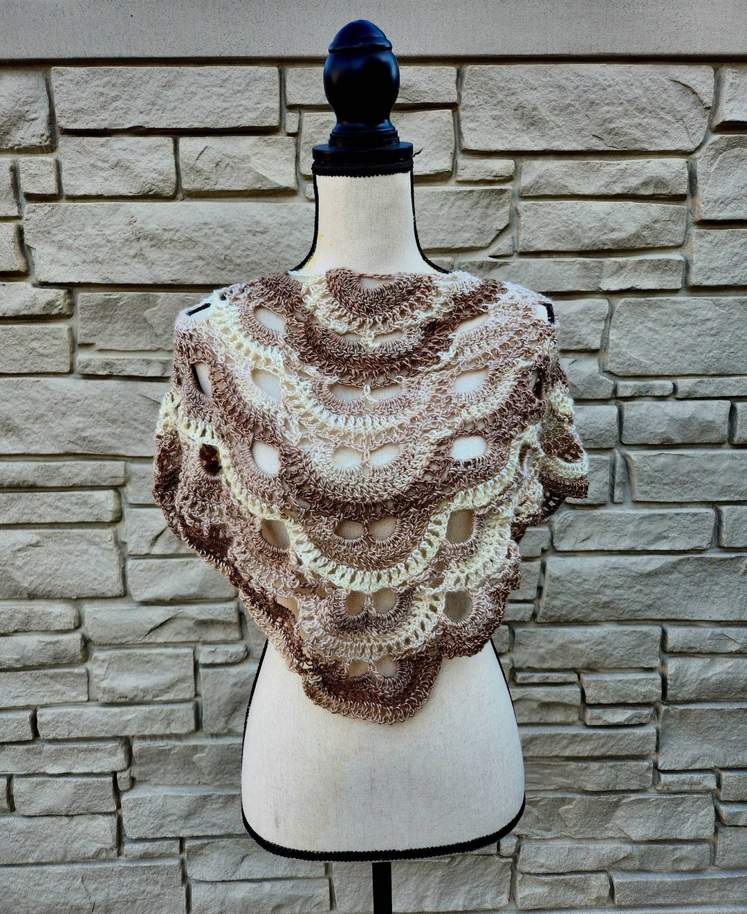 Coffee and Cream Virus Scarf Brown and Beige Triangle Scarf Crocheted ...