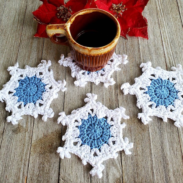Blue Snowflake Crochet Coaster - Etsy