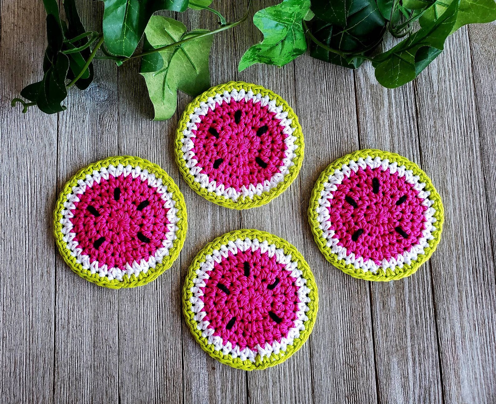Watermelon Coaster Set, Crochet Cotton Drink Coasters, Watermelon ...