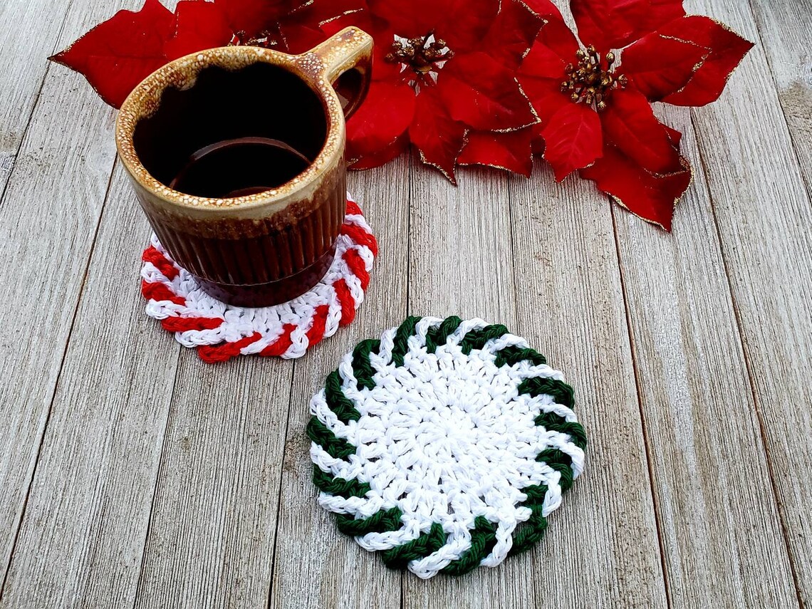 Candy Cane Coaster Set Peppermint Christmas Coasters Holiday - Etsy