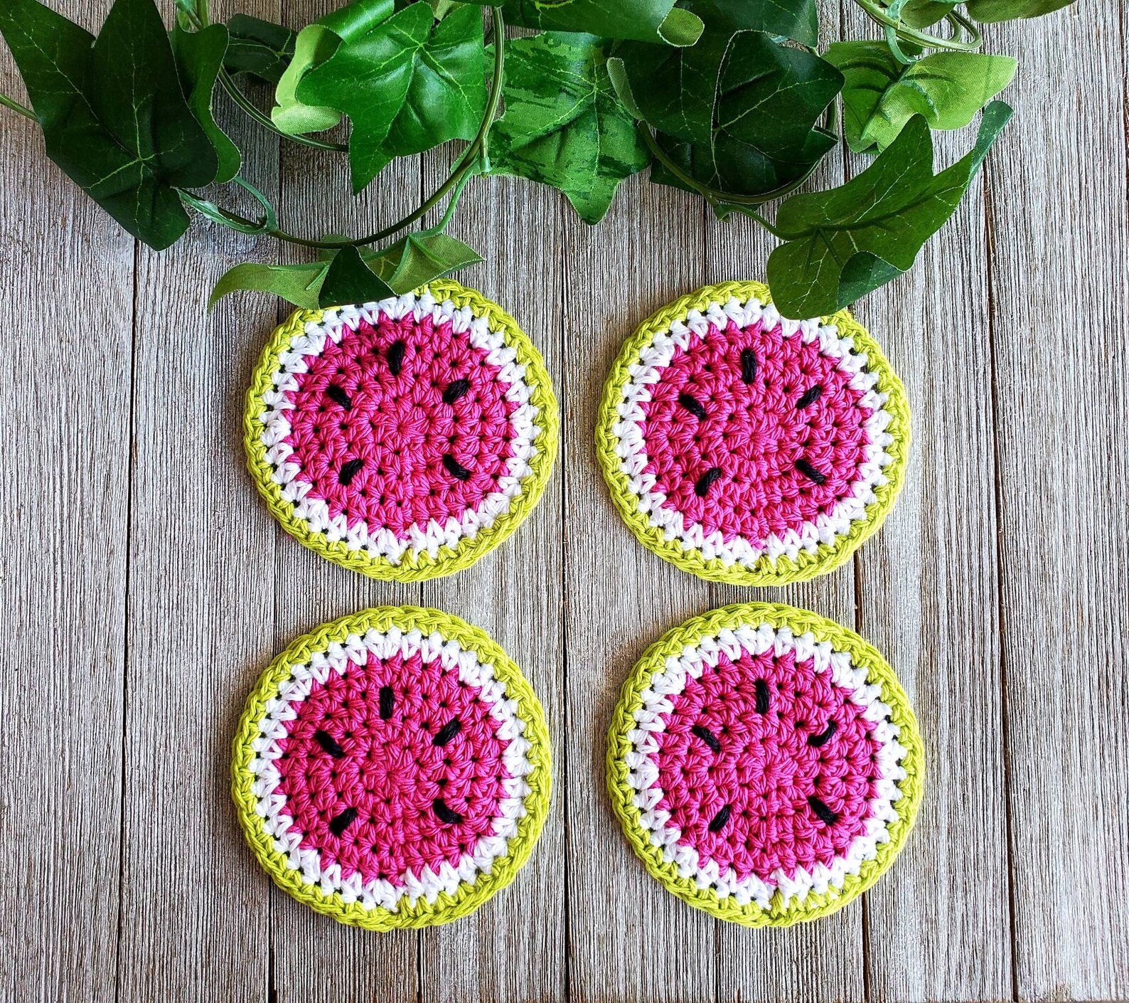 Watermelon Coaster Set, Crochet Cotton Drink Coasters, Watermelon ...