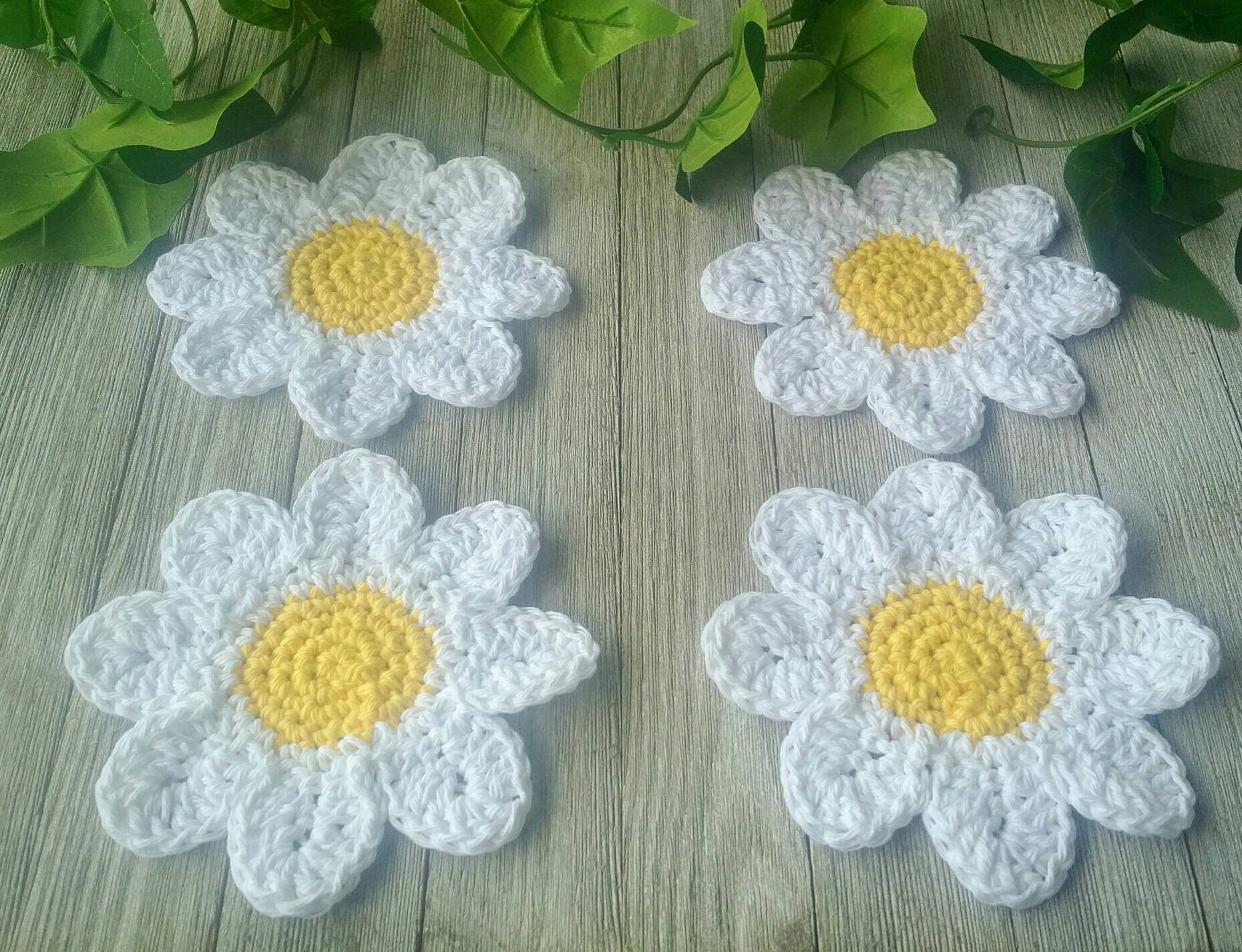 White Daisy Coasters White Cotton Flower Coasters | Etsy