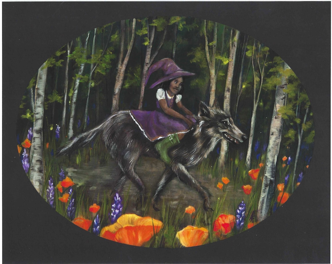 Witch Riding Wolf 8" X 10" Art Print - Etsy