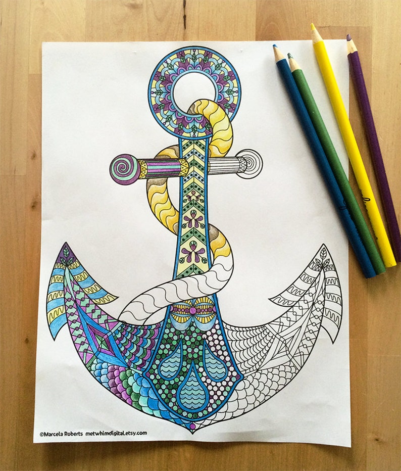 Anchor Coloring Page for Adults - Anchor Adult Coloring Page - Instant ...