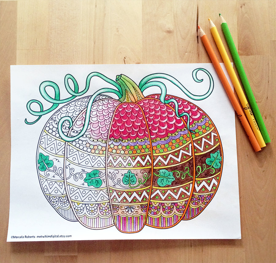 Zen Tangle Pumpkin Coloring Page: Fall Halloween Printable (digital ...