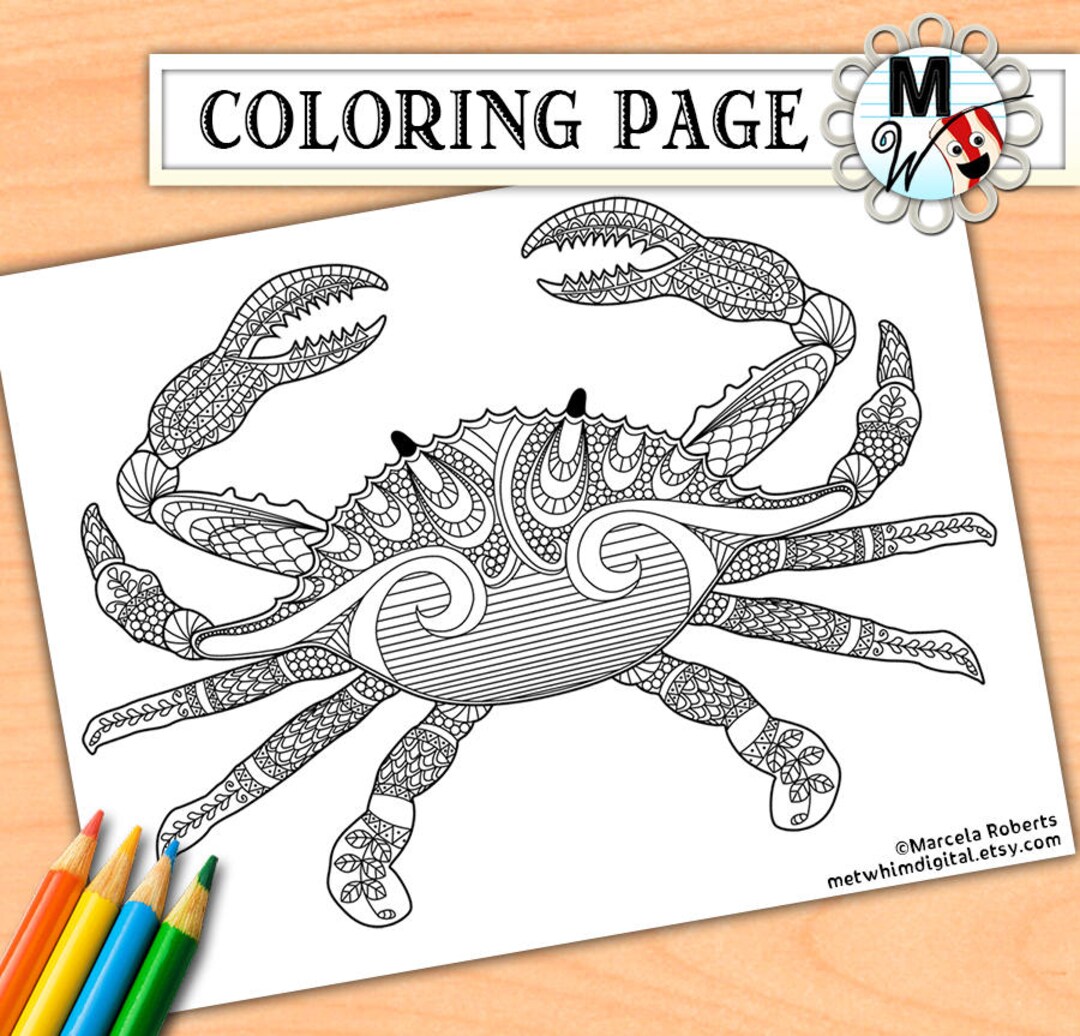 Crab Coloring Page - Nautical Sea Life Coloring Page - Instant Digital ...