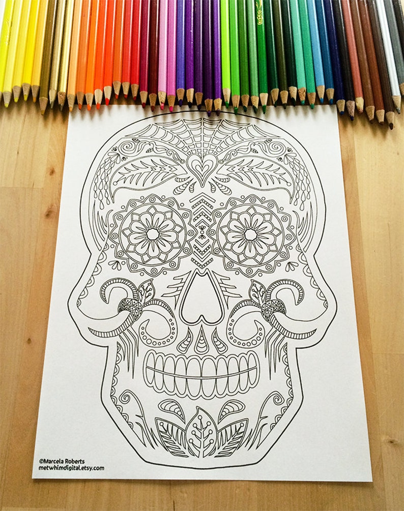 Sugar Skull Coloring Page - Day of the Dead Printable, Halloween ...