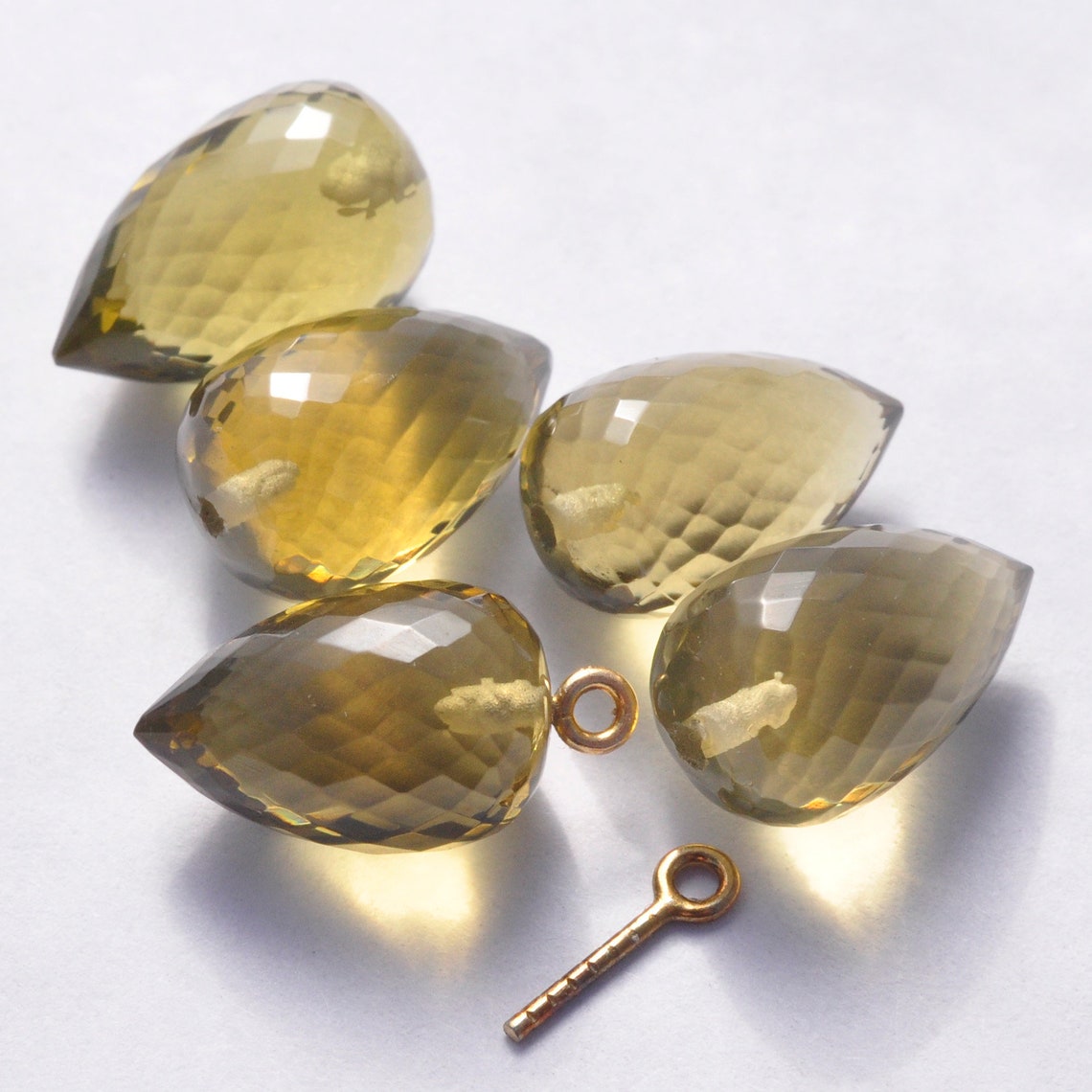 AAA Olive Quartz 12-13mm Long Half Drill Inverted Tear Drop Micro ...