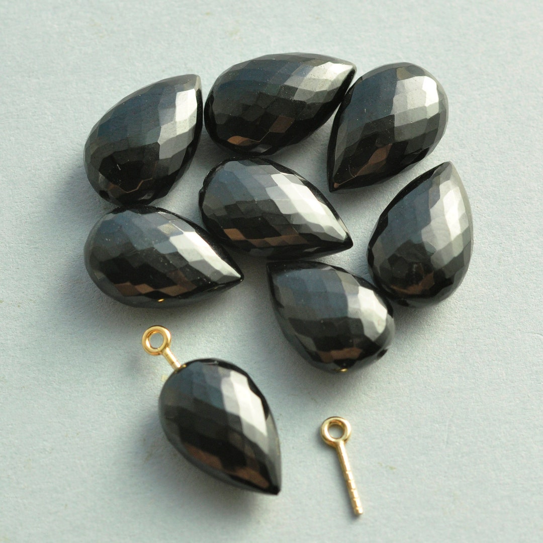 AAA Black Spinel Micro Faceted Half Drill 14-16mm Long Inverted Flat ...