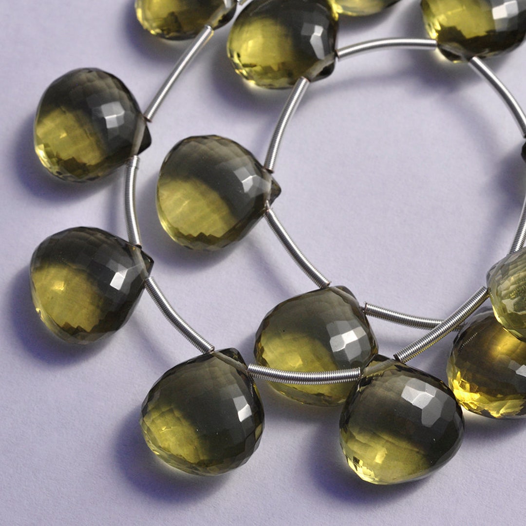 AAA Olive Green Quartz 10-11mm Micro Faceted Heart Briolette Natural ...