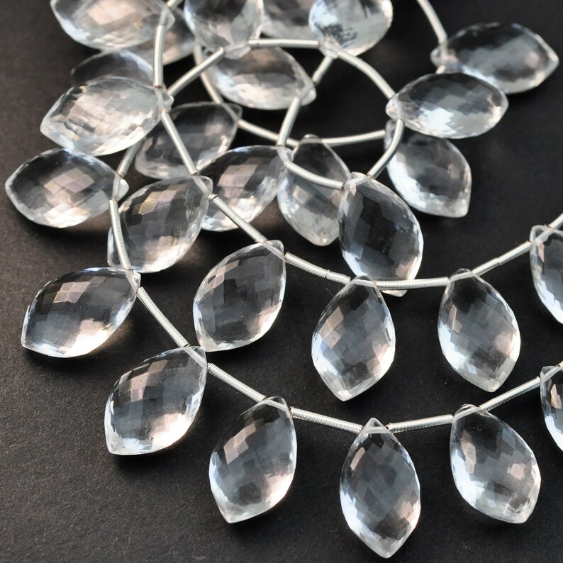 AAA Micro Faceted Quartz Fancy Cut Marquise Drop Gemstone 12-16mm Long ...