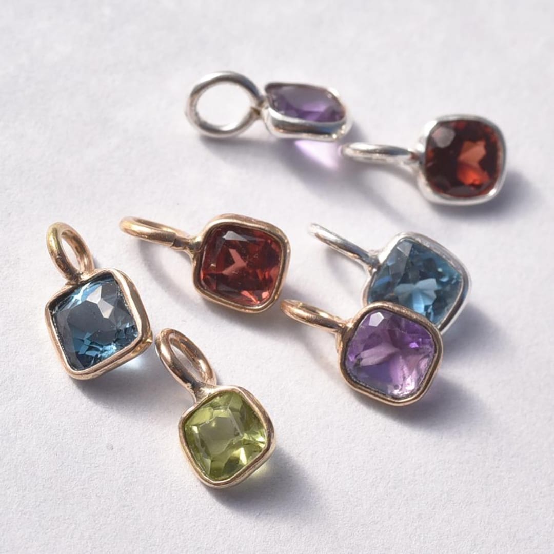 14K Gold or Sterling Silver Cushion Bezel Precious 4.5mm Gemstone ...