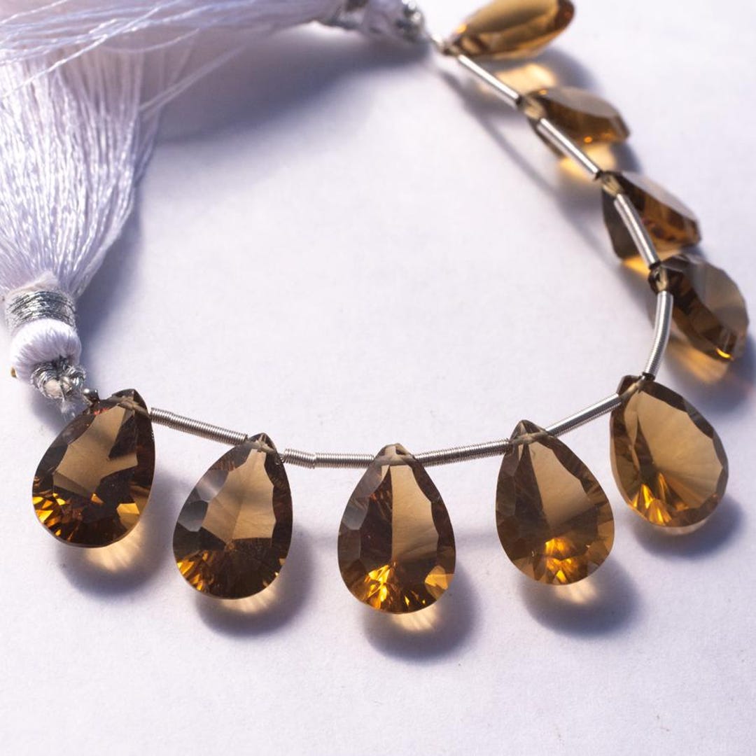 AAA Cognac Quartz Diamond Cut Concave Pear 12-13mm Long Briolette ...