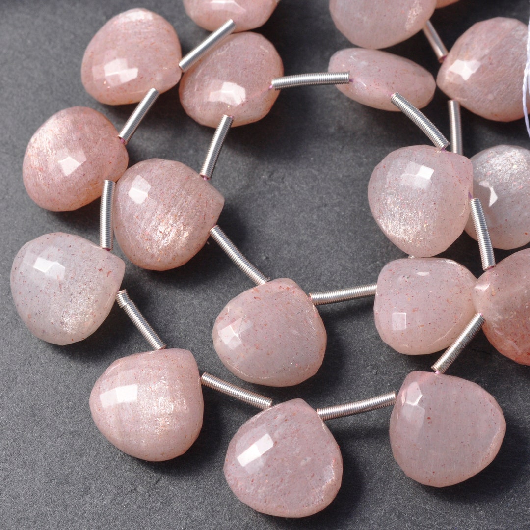 AAA Pale Pink Moonstone Micro Faceted 9-10mm Heart Briolette Gemstone ...