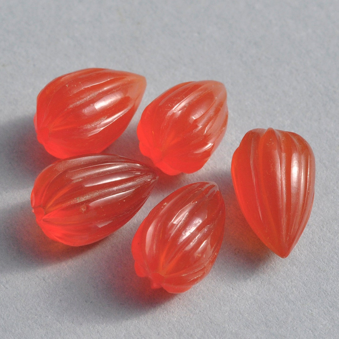 AAA Carnelian Inverted Half Drill 13-14mm Long Carved Teardrop Gemstone ...