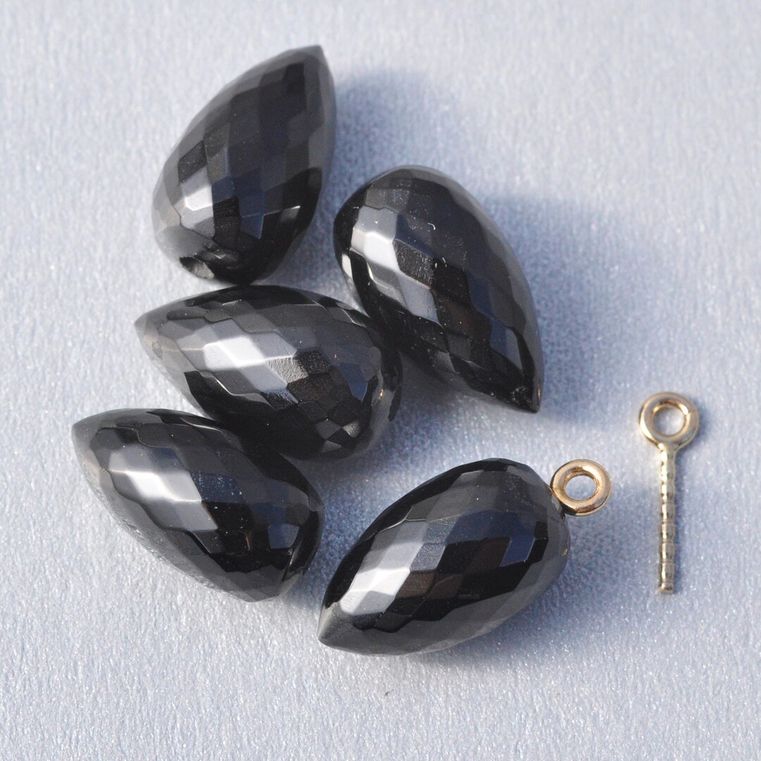 AAA Black Spinel Micro Faceted Half Drill 14-15mm Long Inverted Tear ...