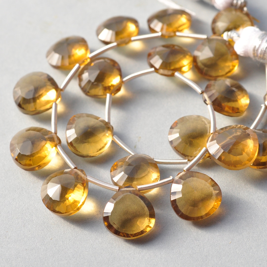 AAA Whiskey Quartz Concave Diamond Cut 10mm Heart Briolette Gemstone ...