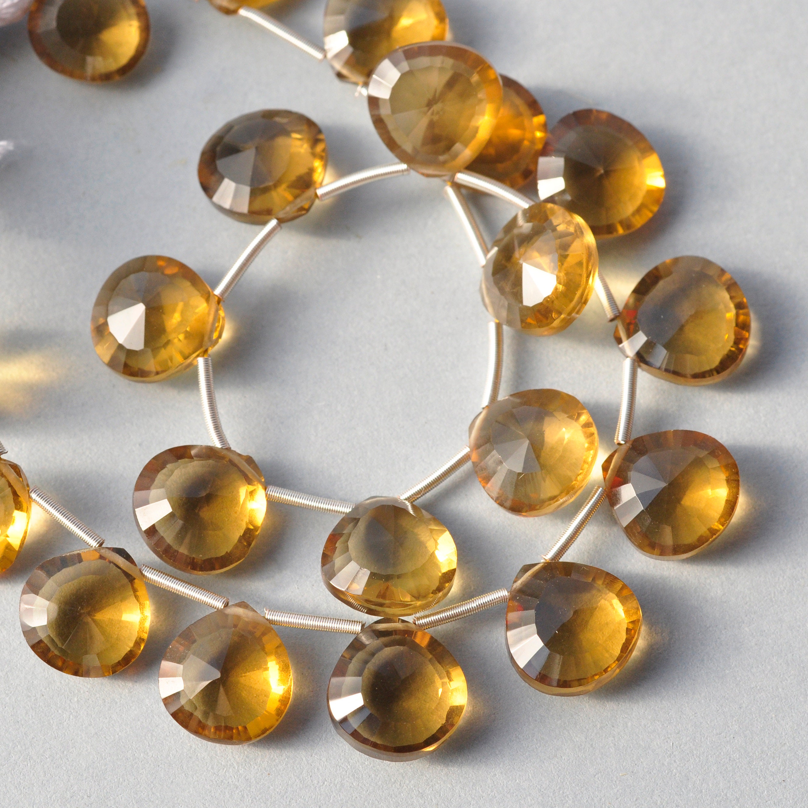 AAA Whiskey Quartz Concave Diamond Cut 10mm Heart Briolette Gemstone ...