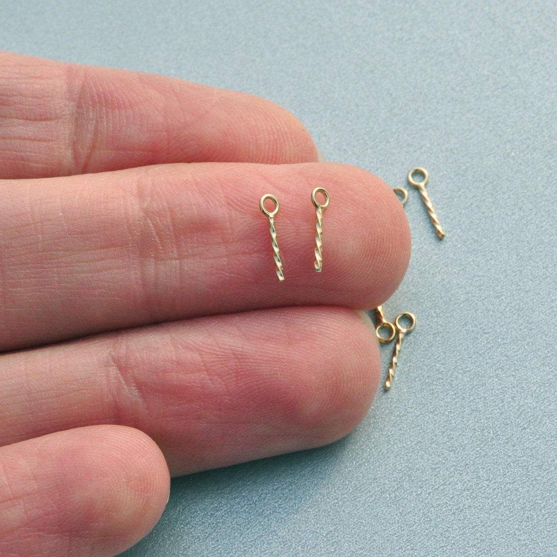 14k Gold Screw Eye Peg Small Setting Component for Half Drill Gems and ...