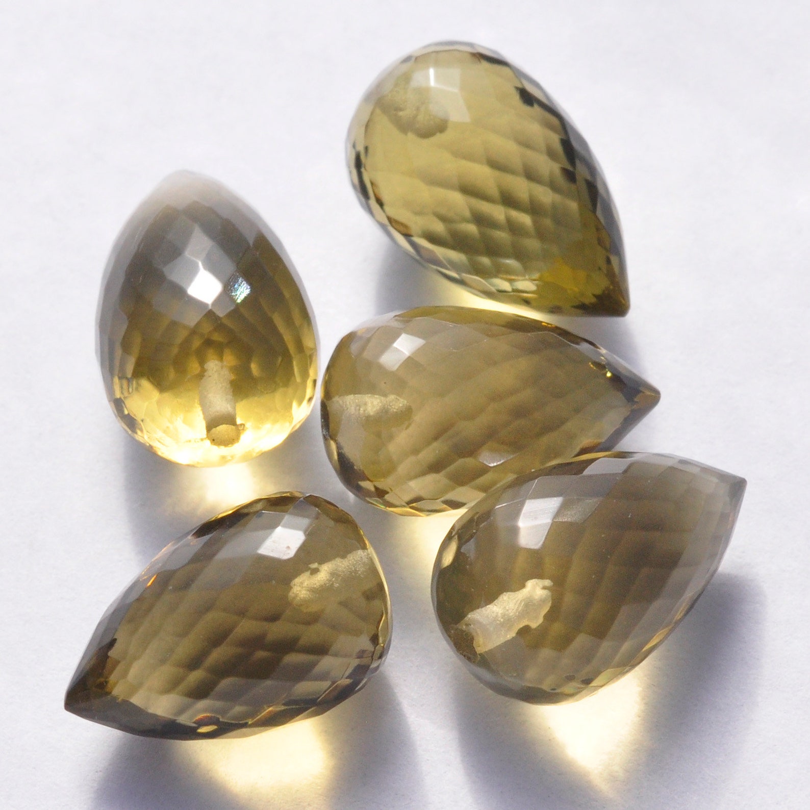 AAA Olive Quartz 12-13mm Long Half Drill Inverted Tear Drop Micro ...