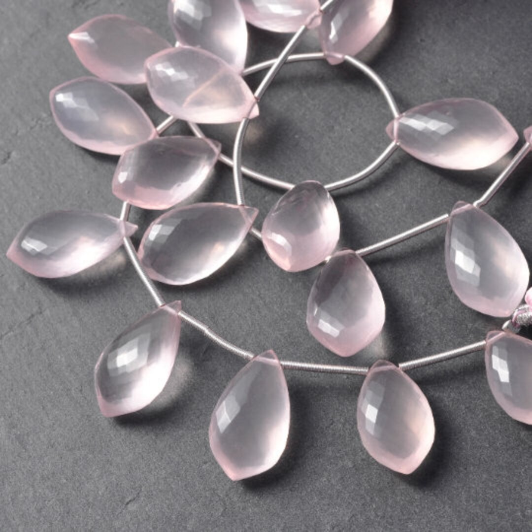 AAA Microfaceted Rose Quartz Fancy Cut Marquise 14-18mm Long Briolette ...