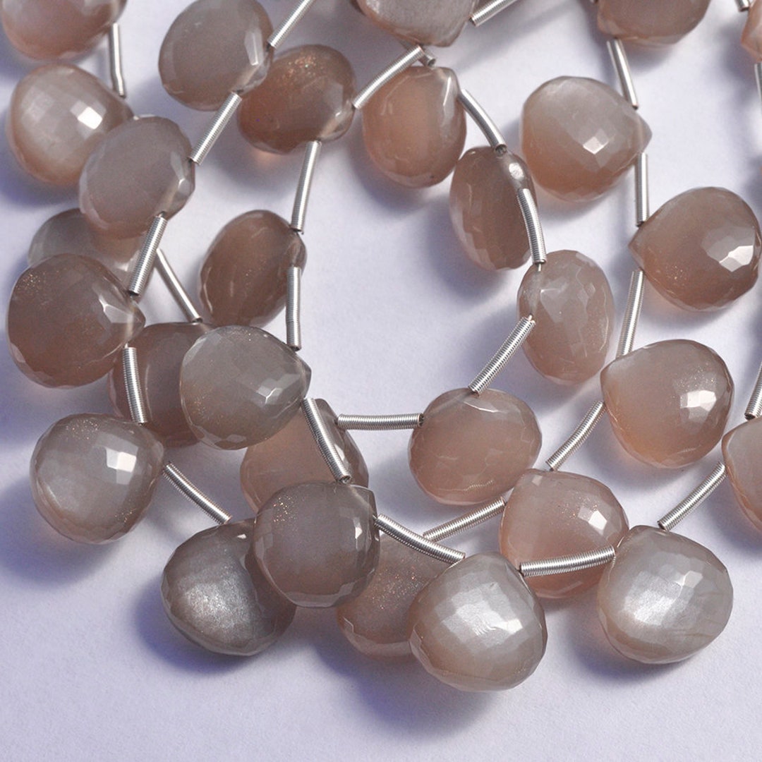 Natural Chocolate Moonstone Micro Faceted 10mm Heart Briolette Gemstone ...