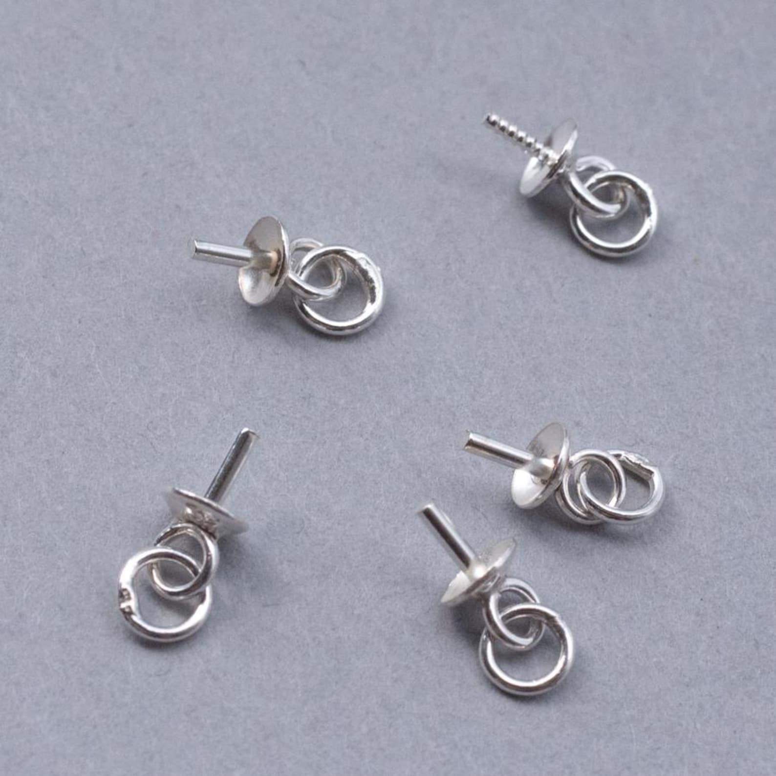 Sterling Silver Screw Eye Bail With Jump Ring: 3mm Cup, Half-drill ...