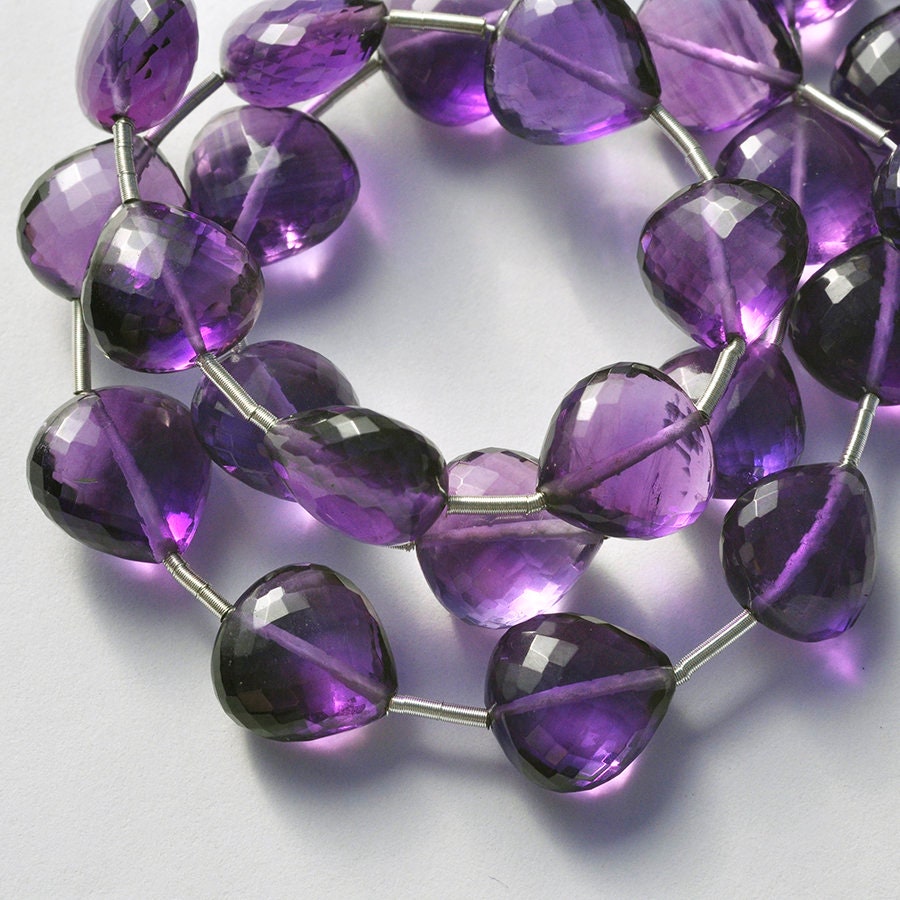 AAA Micro Faceted Amethyst Center Drilled 9-10mm Heart Briolette ...
